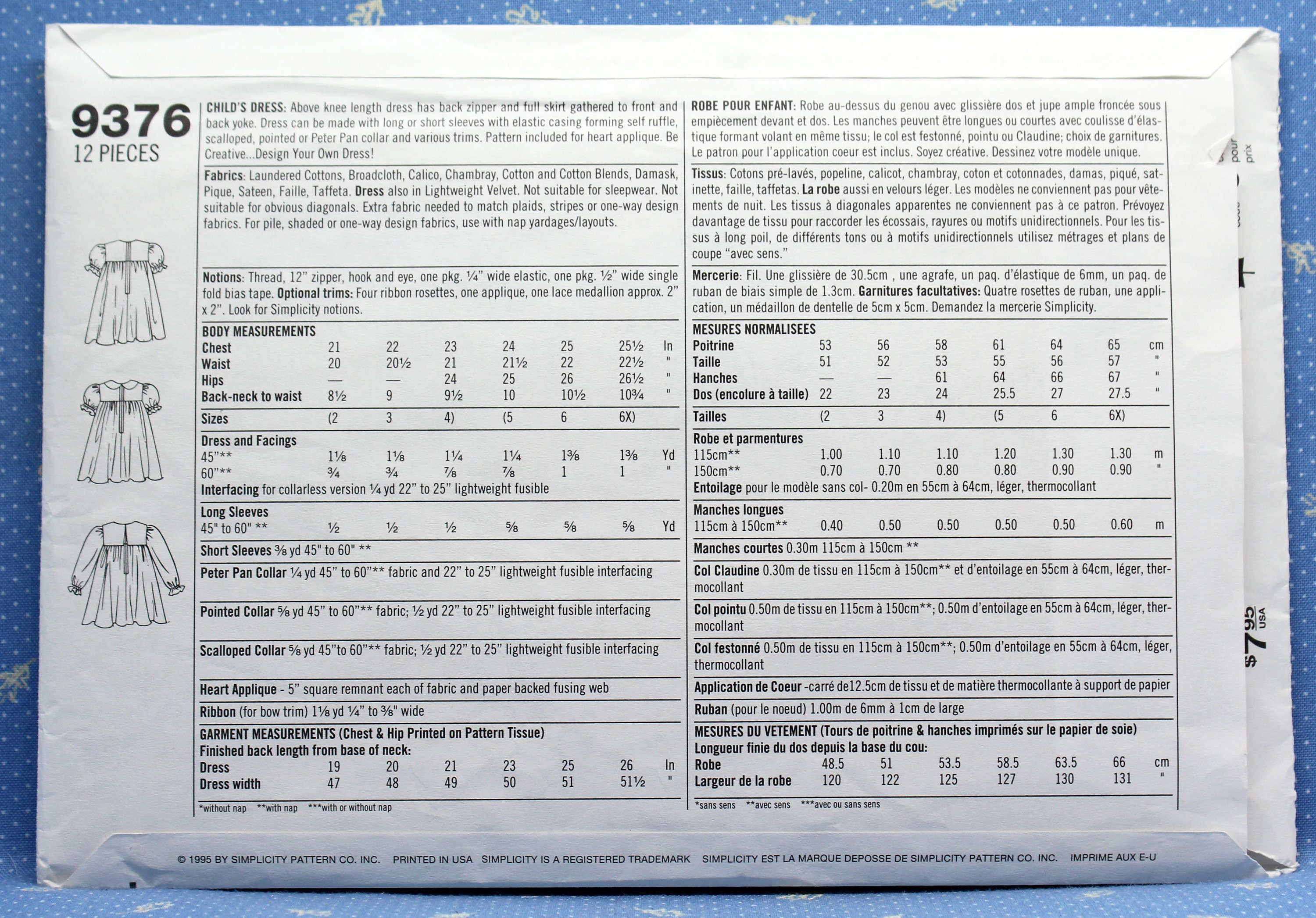 Simplicity Sewing Pattern 9376 Child's Dress With Full - Etsy