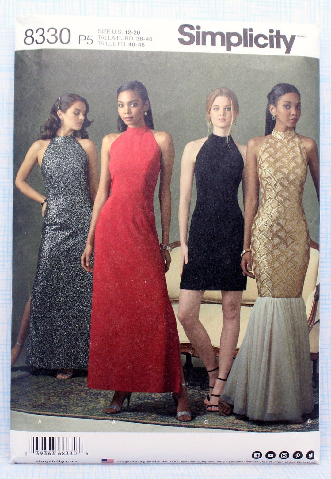 Simplicity Sewing Pattern 8330, Misses' Evening Halter Dress With Skirt ...