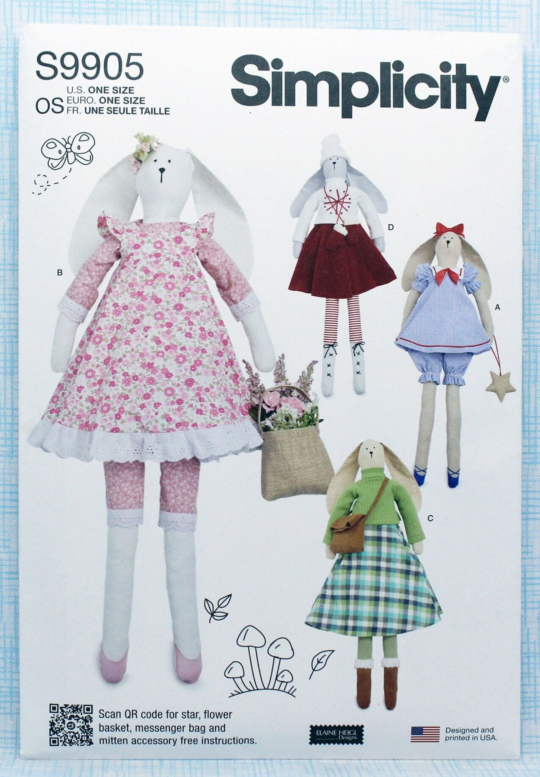 Simplicity Sewing Pattern 9905, Cute 24" Slender Plush Bunny and ...