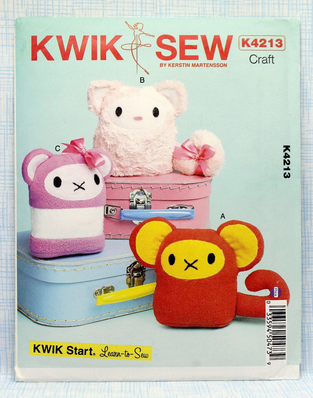 Kwik Sew 4213, Fleece Stuffed Animals Sewing Pattern, 5" High Soft Toy ...