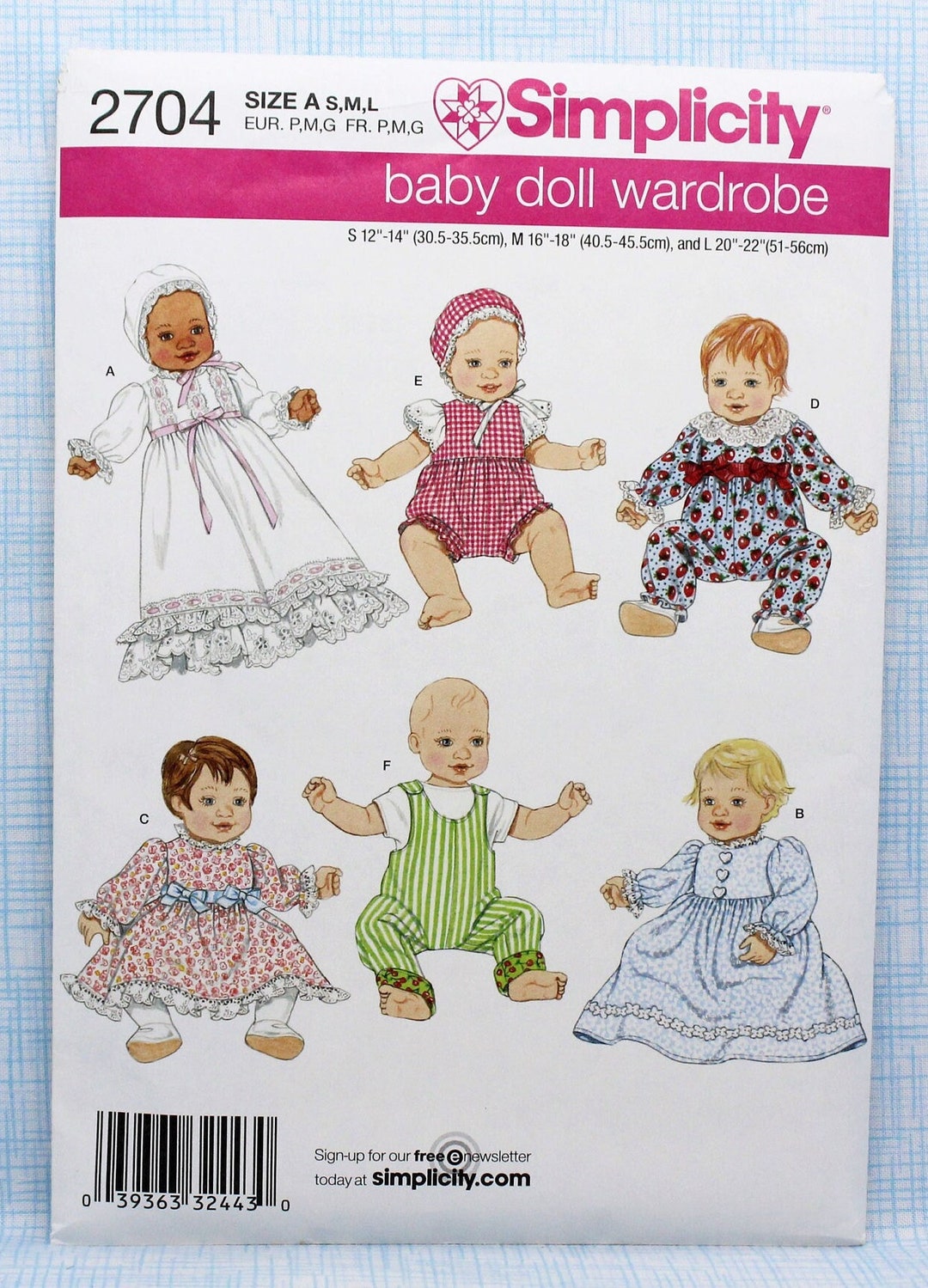 Simplicity Sewing Pattern 2704, Baby Doll Wardrobe Sewing Pattern ...