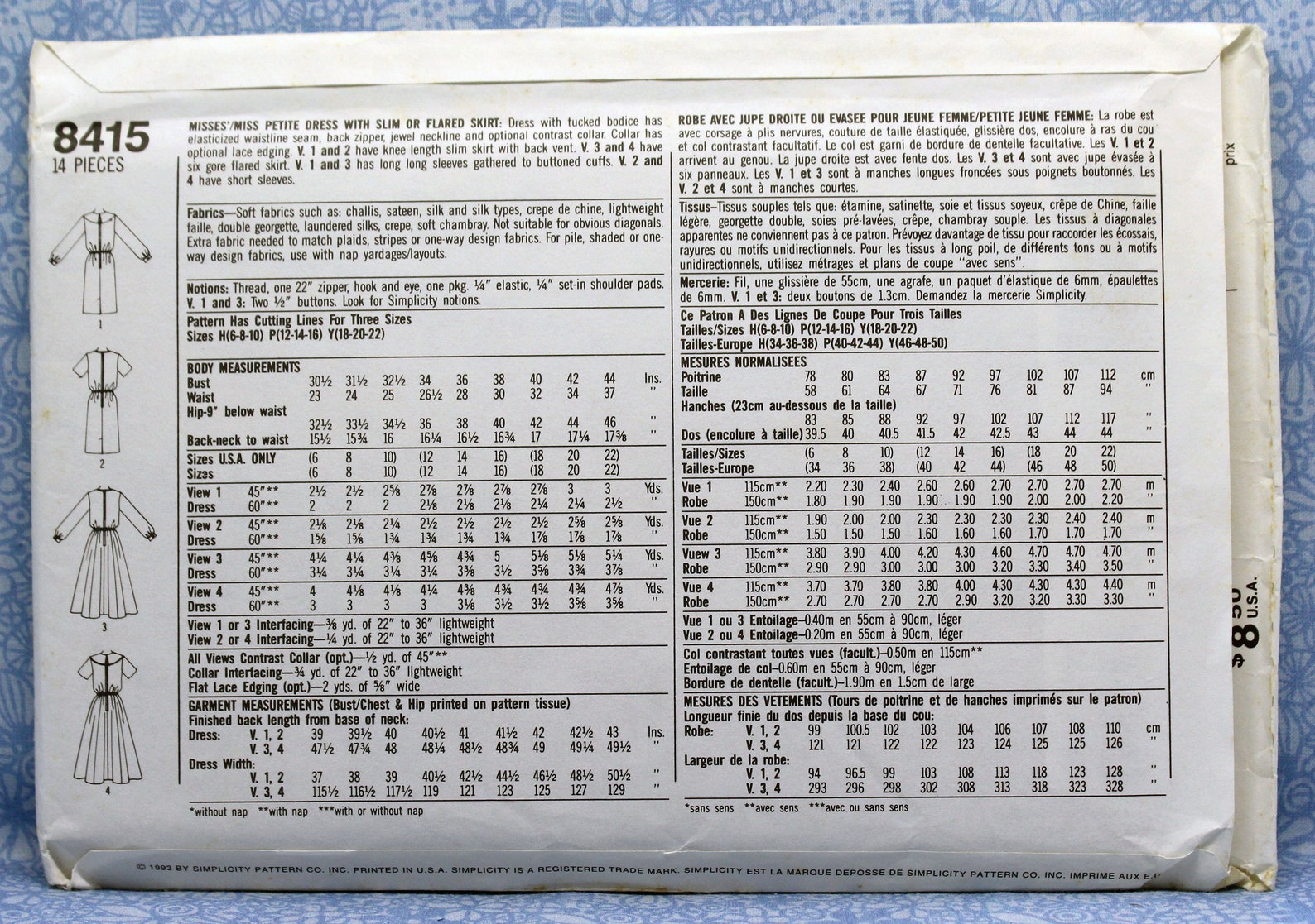 Simplicity Sewing Pattern 8415 Misses' Dress With Slim or - Etsy