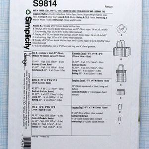 Simplicity Sewing Pattern 9814, Hat, Duffel, Tote, Cosmetic Case ...
