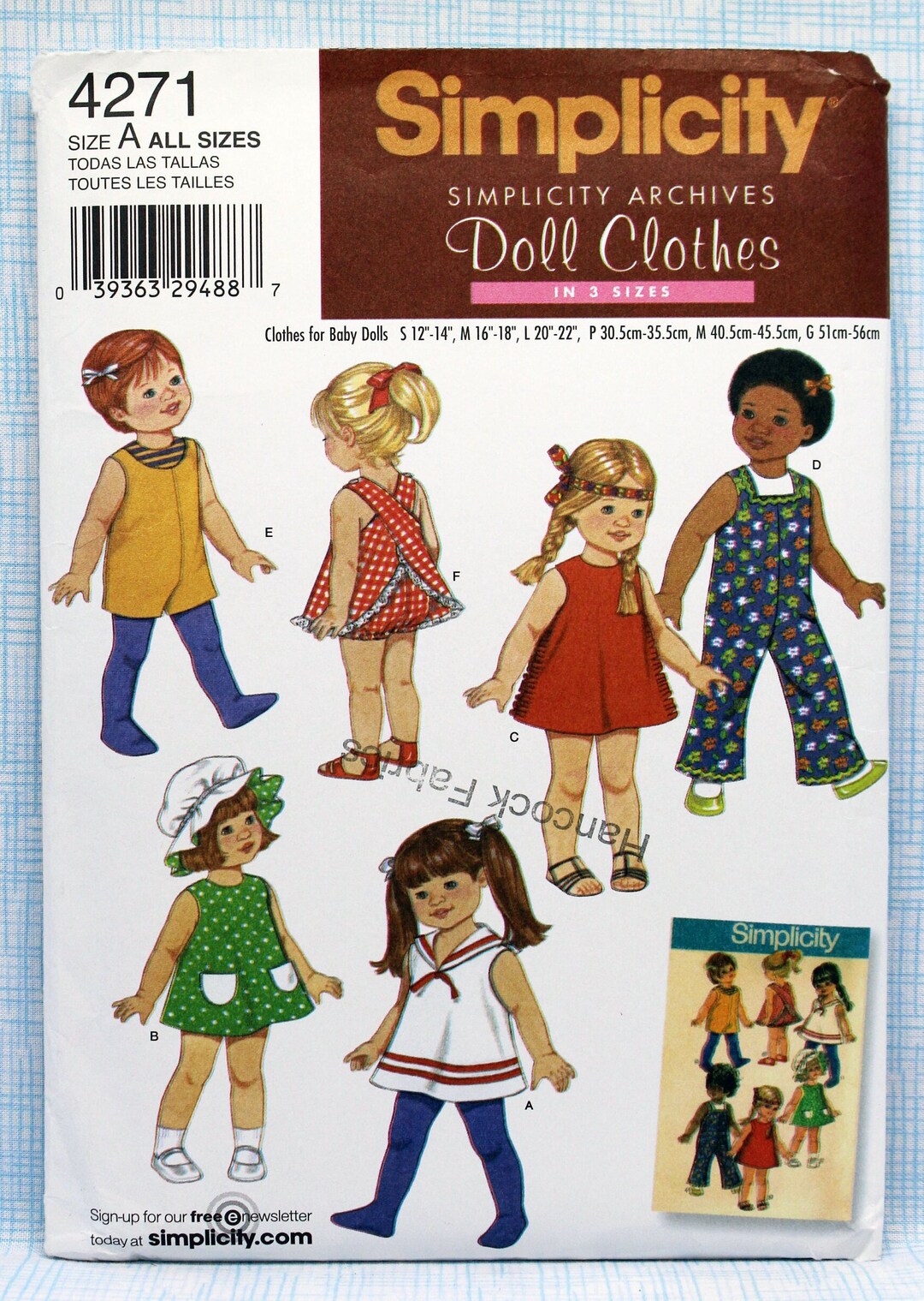 Simplicity Sewing Pattern 4271, Baby Doll Clothes Sewing Pattern, Doll ...