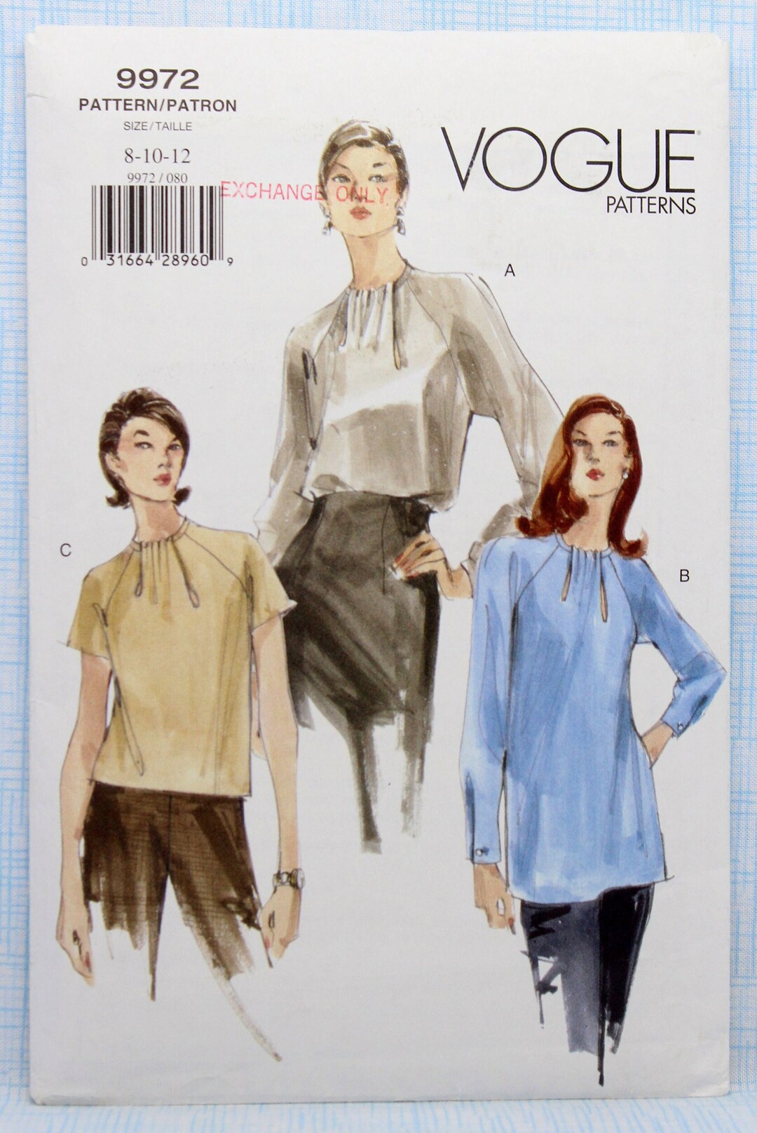 Vogue Sewing Pattern 9972, Misses' Easy Blouse Sewing Pattern, Uncut/ff, Misses' Size 8 10 12 - Etsy