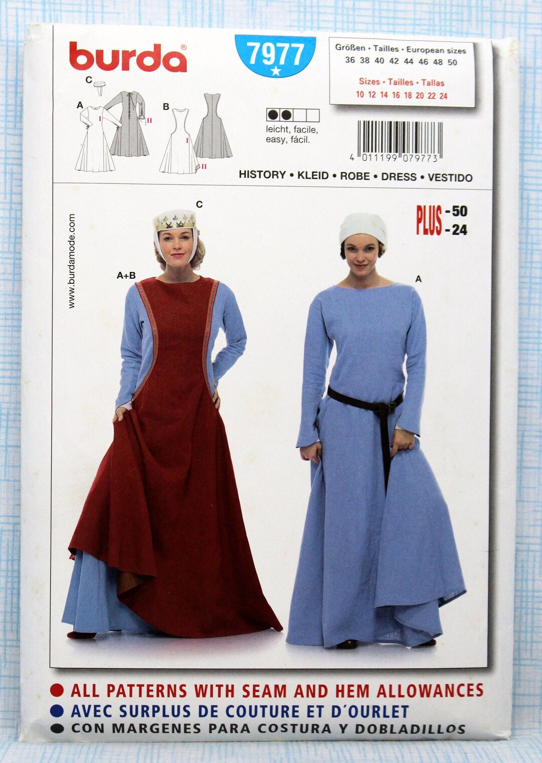 Burda Sewing Pattern 7977, Misses' Medieval Era Costume Dress, Uncut/ff ...
