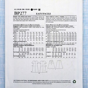 Butterick Sewing Pattern BP277, Misses' Pullover Top or Dress and Front ...