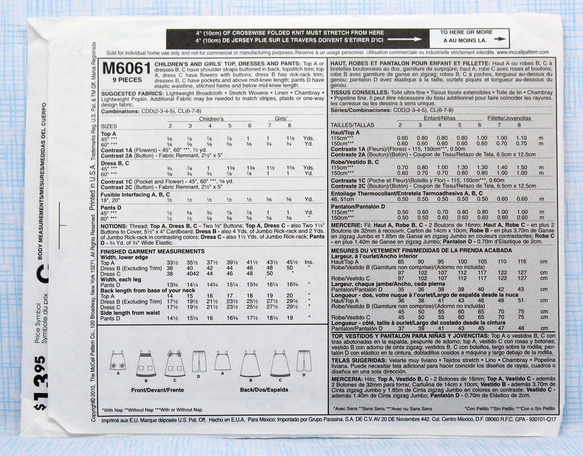 Mccall's Sewing Pattern 6061 Child's Top Dresses and - Etsy