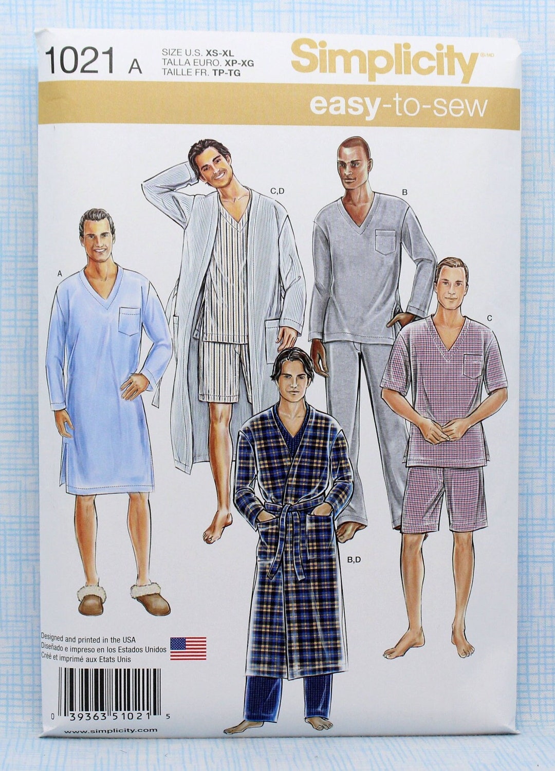 Simplicity Sewing Pattern 1021, Men's Robe and Nightshirt or Pajamas in Two Lengths, Uncut/ff ...