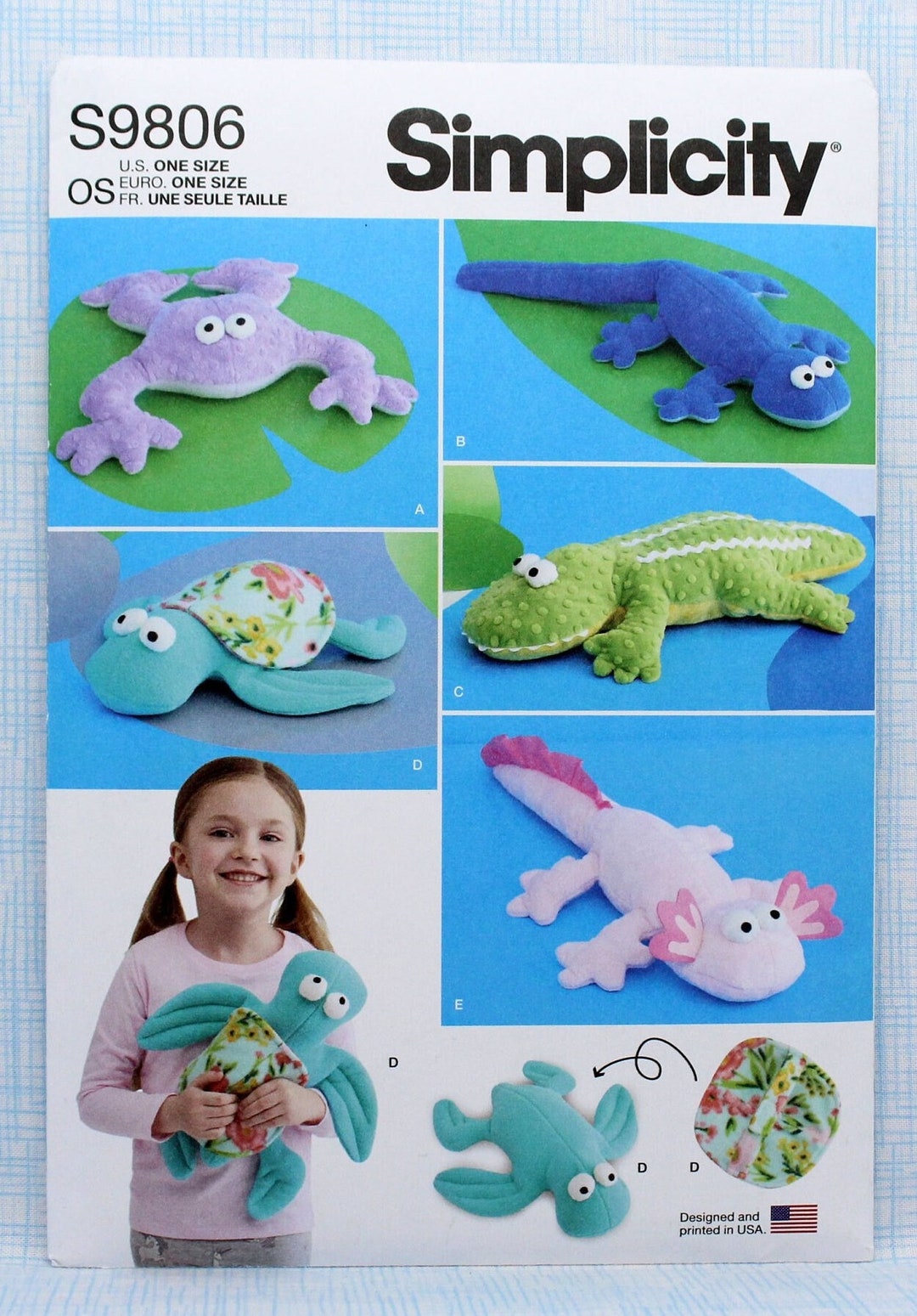 Simplicity Sewing Pattern 9806, Plush Reptiles, Frog Lizard Alligator ...