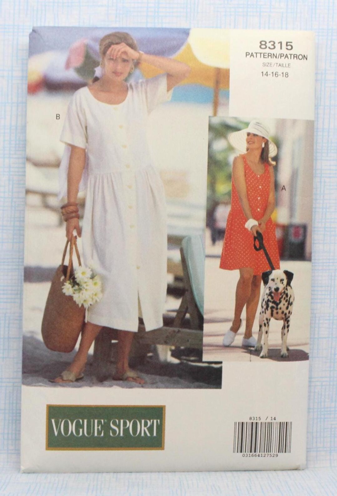 Vogue Sewing Pattern 8315, Misses' Drop Waist Dress, Misses' Size 14 16 ...