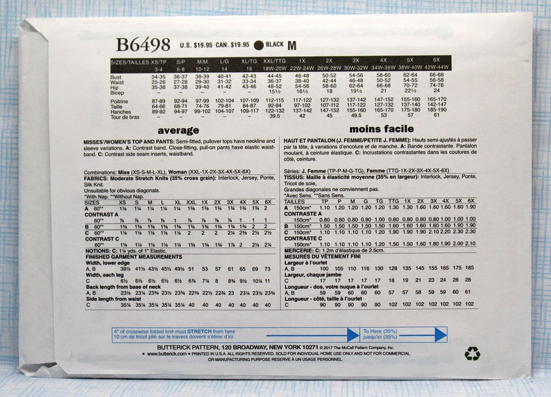 Butterick Sewing Pattern 6498 Misses' Stretch Knit Top - Etsy