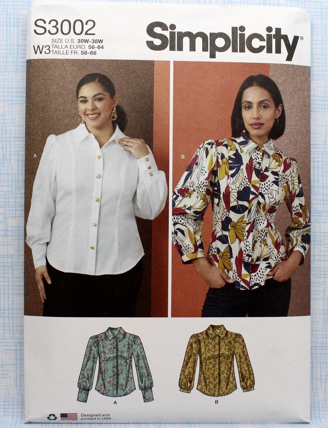 Simplicity Sewing Pattern 3002, Women's Front Button Blouse With Shaped ...