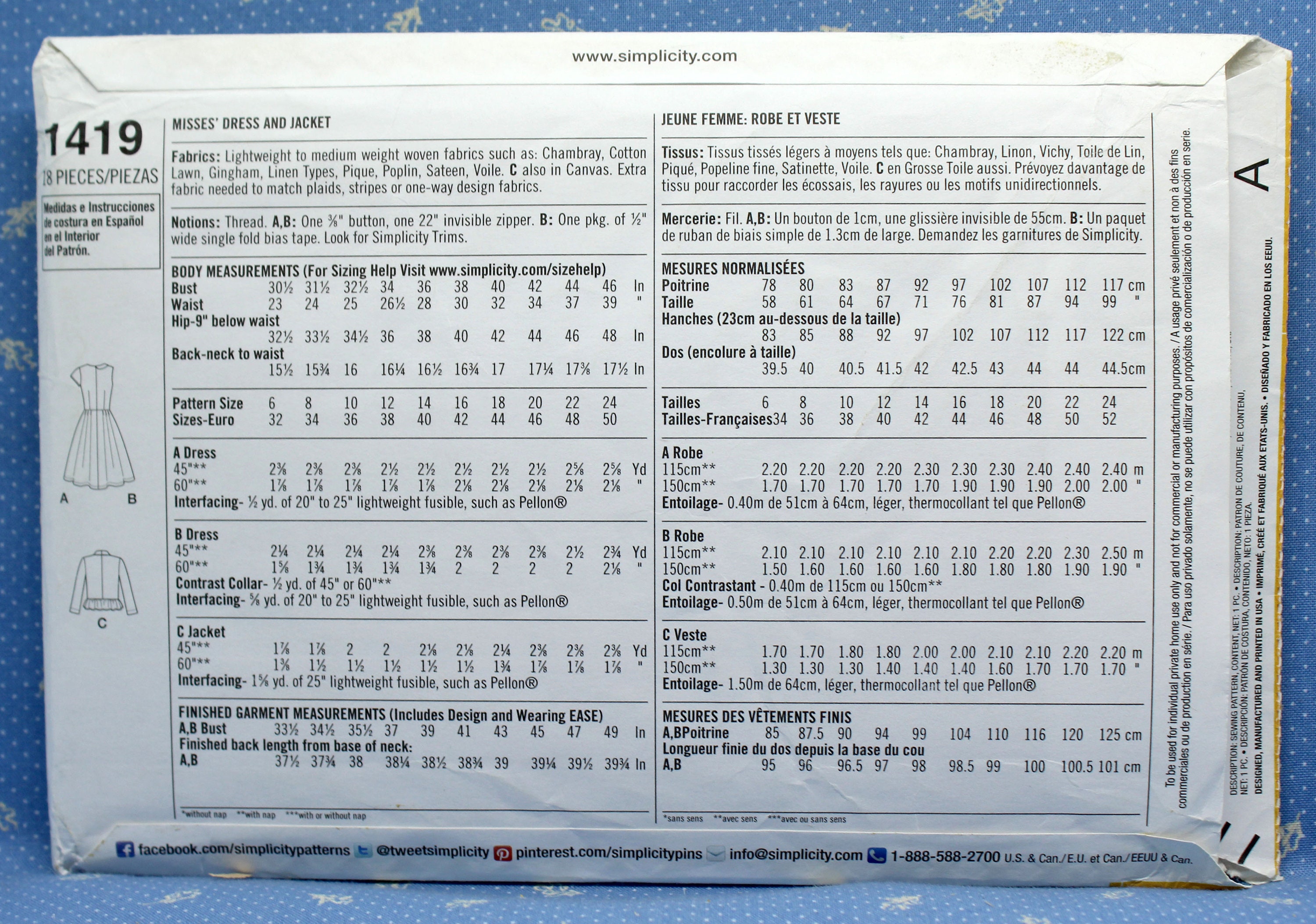 Craft Supplies & Tools Misses' Size 16 18 20 22 24 Simplicity Sewing Pattern 1419 Uncut/FF ...