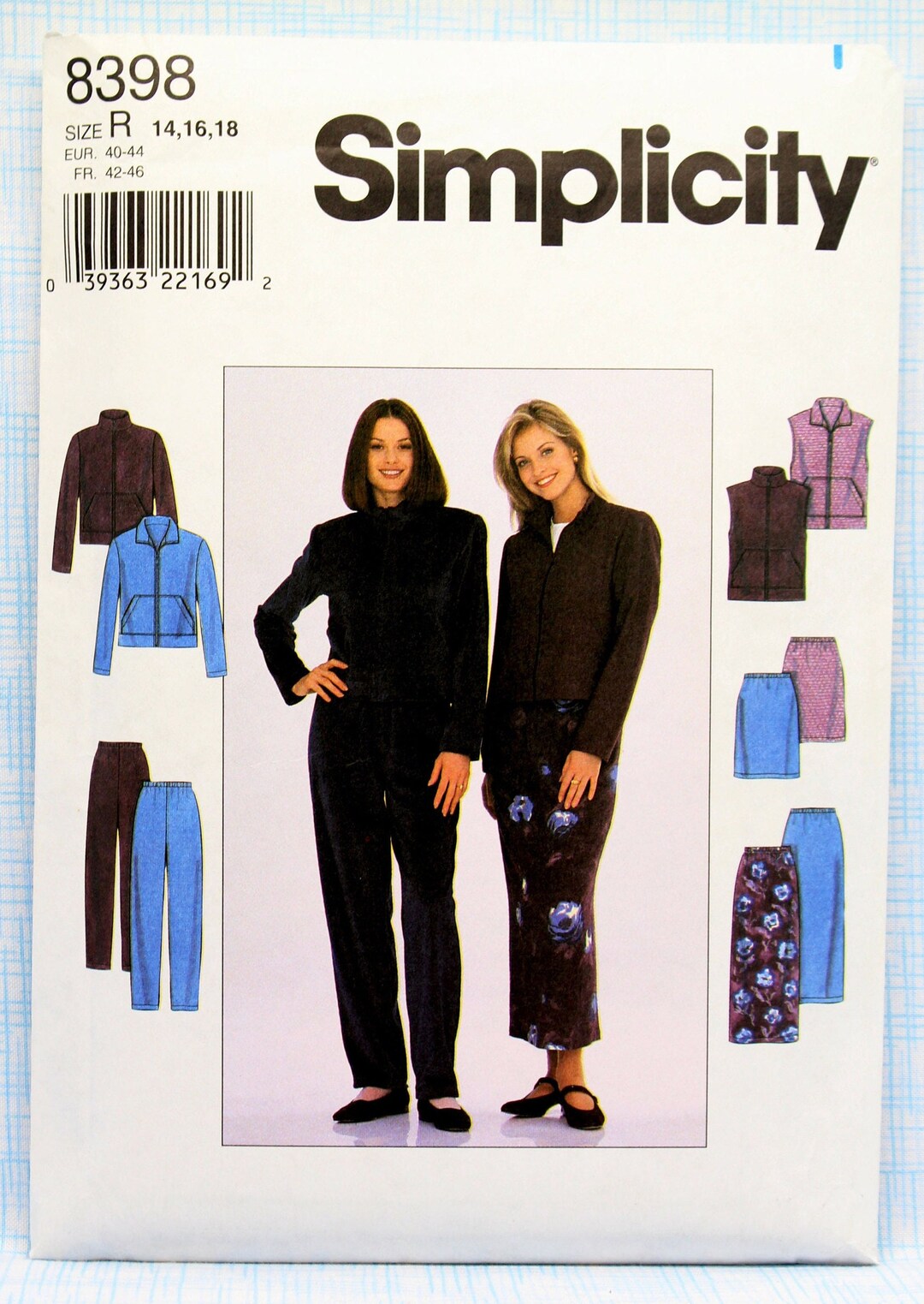 Simplicity Sewing Pattern 8398, Misses' Front Zipper Jacket or Vest, Pull-on Skirt and Pants ...