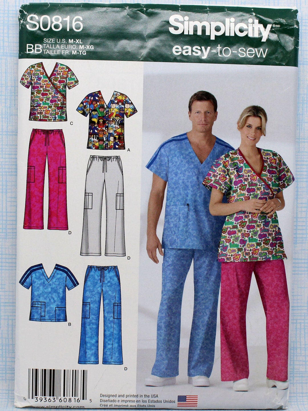 Simplicity Sewing Pattern S0816, Misses'/men's Scrub Tops and Pants ...