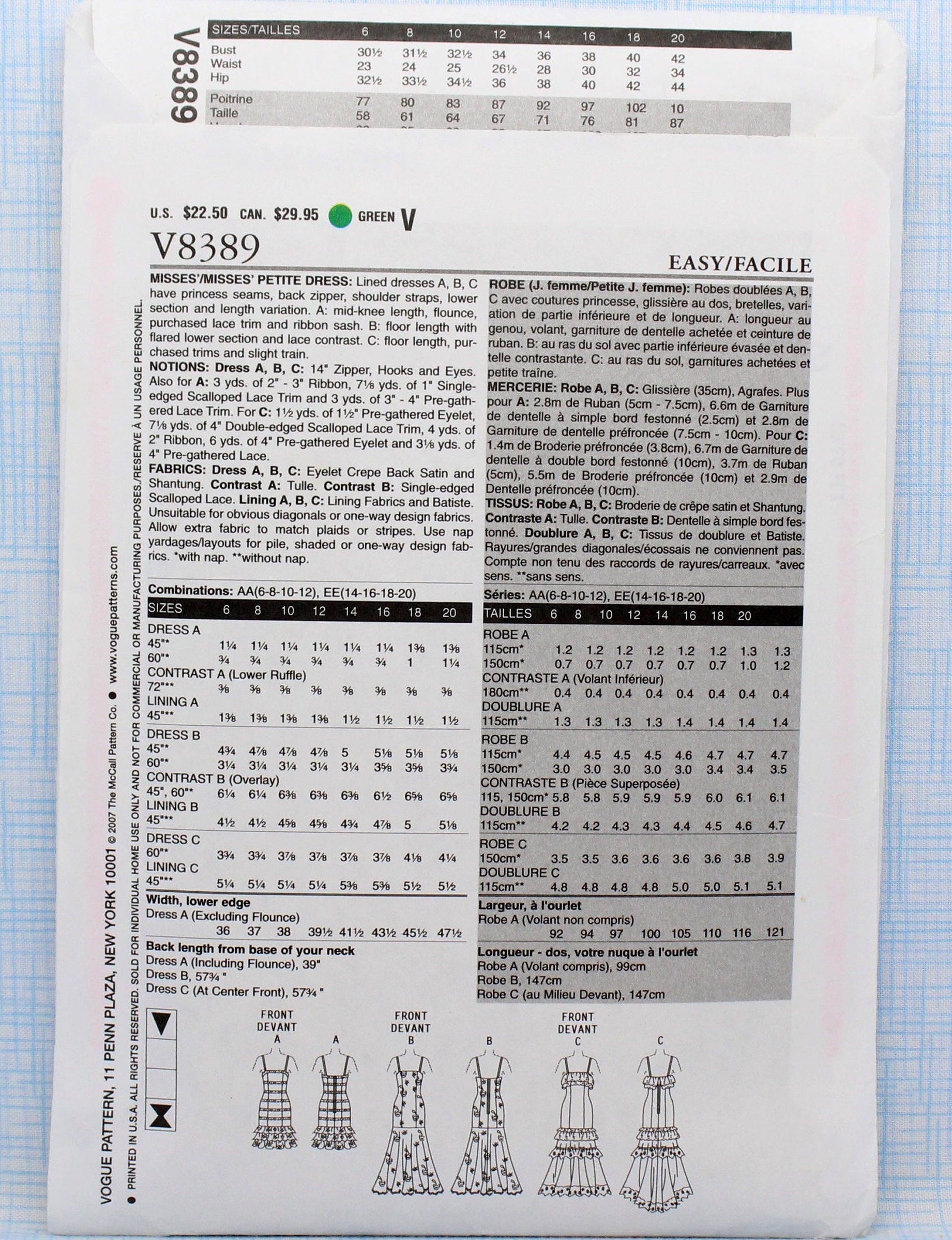 Vogue Sewing Pattern 8389, Misses'/miss Petite Dress With Shoulder ...