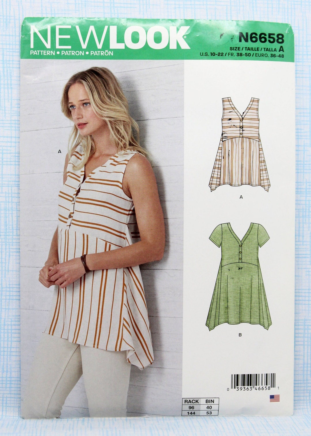 New Look Sewing Pattern 6658, Misses' Top, Uncut/ff, Misses' Size 10 12 ...