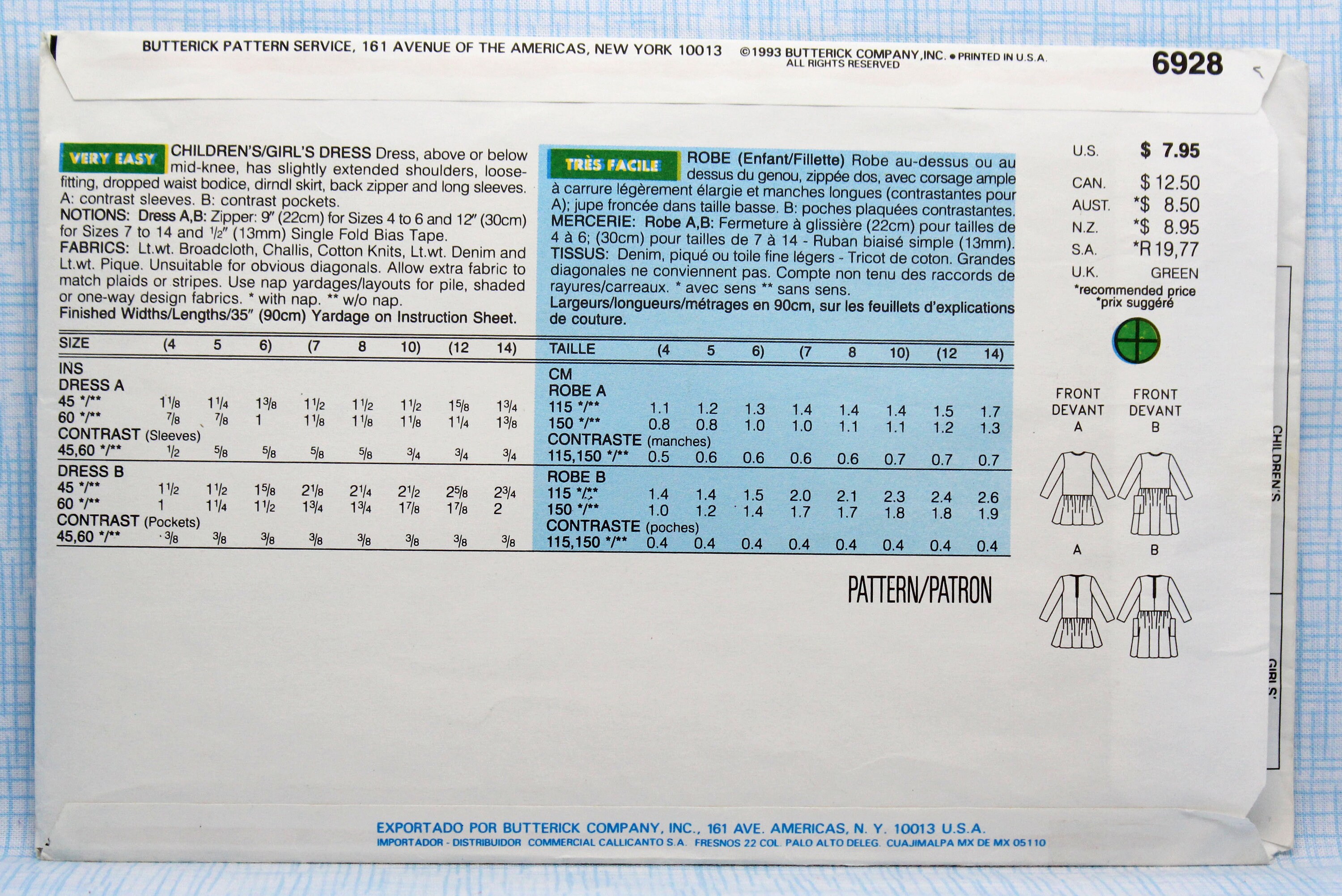 Butterick Sewing Pattern 6928 Child's Easy Dress With - Etsy UK