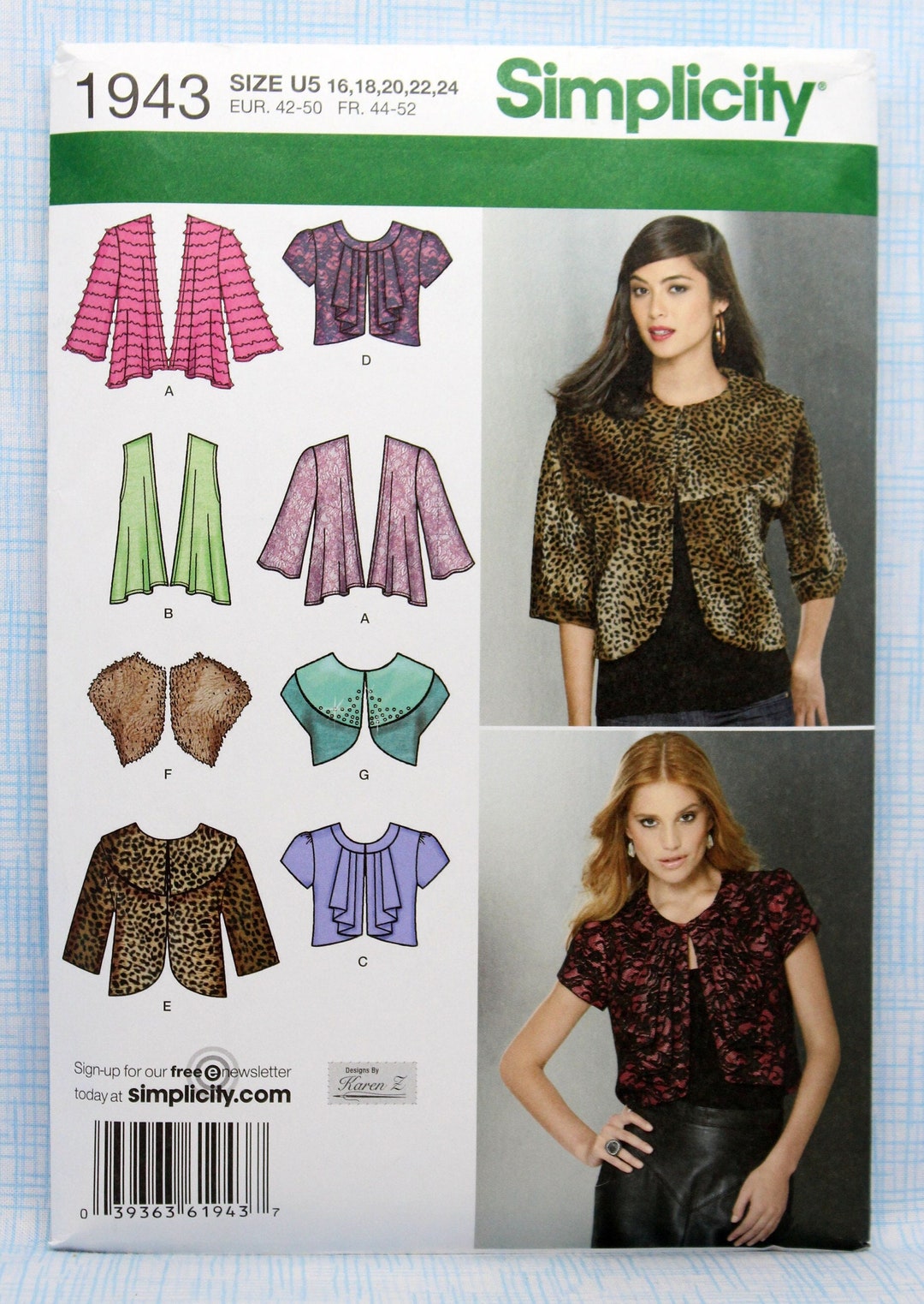 Simplicity Sewing Pattern 1943, Misses' Knit and Woven Jackets With ...