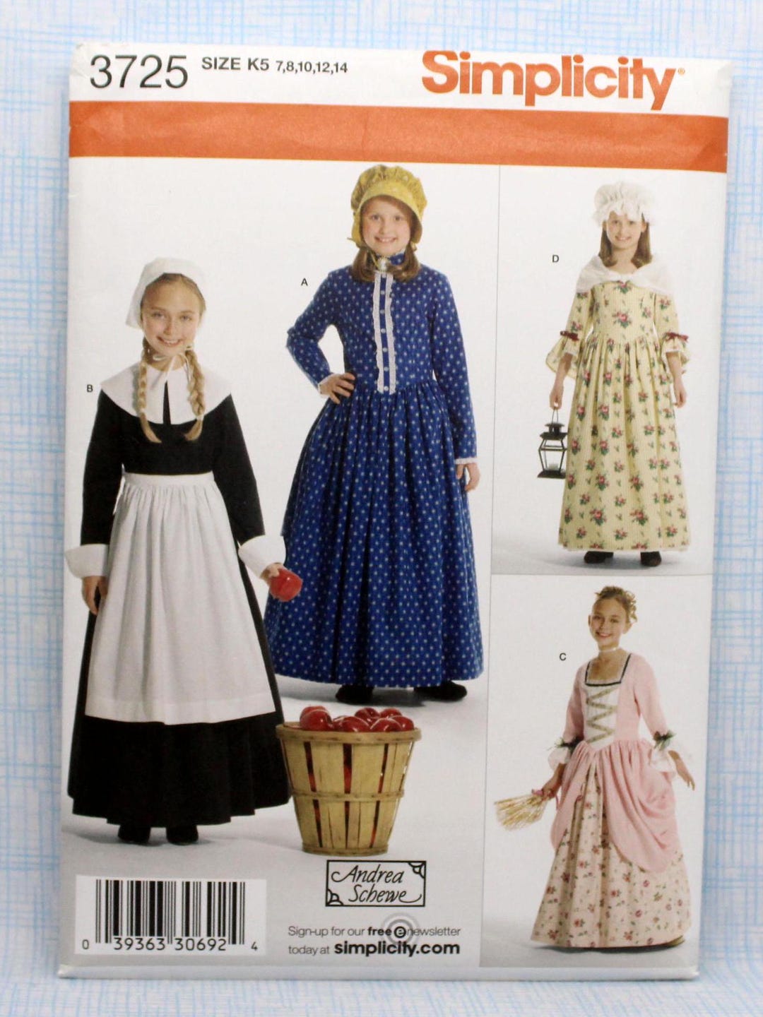 Simplicity Sewing Pattern 3725, Girls' Pioneer, Quaker, Colonial Lady ...
