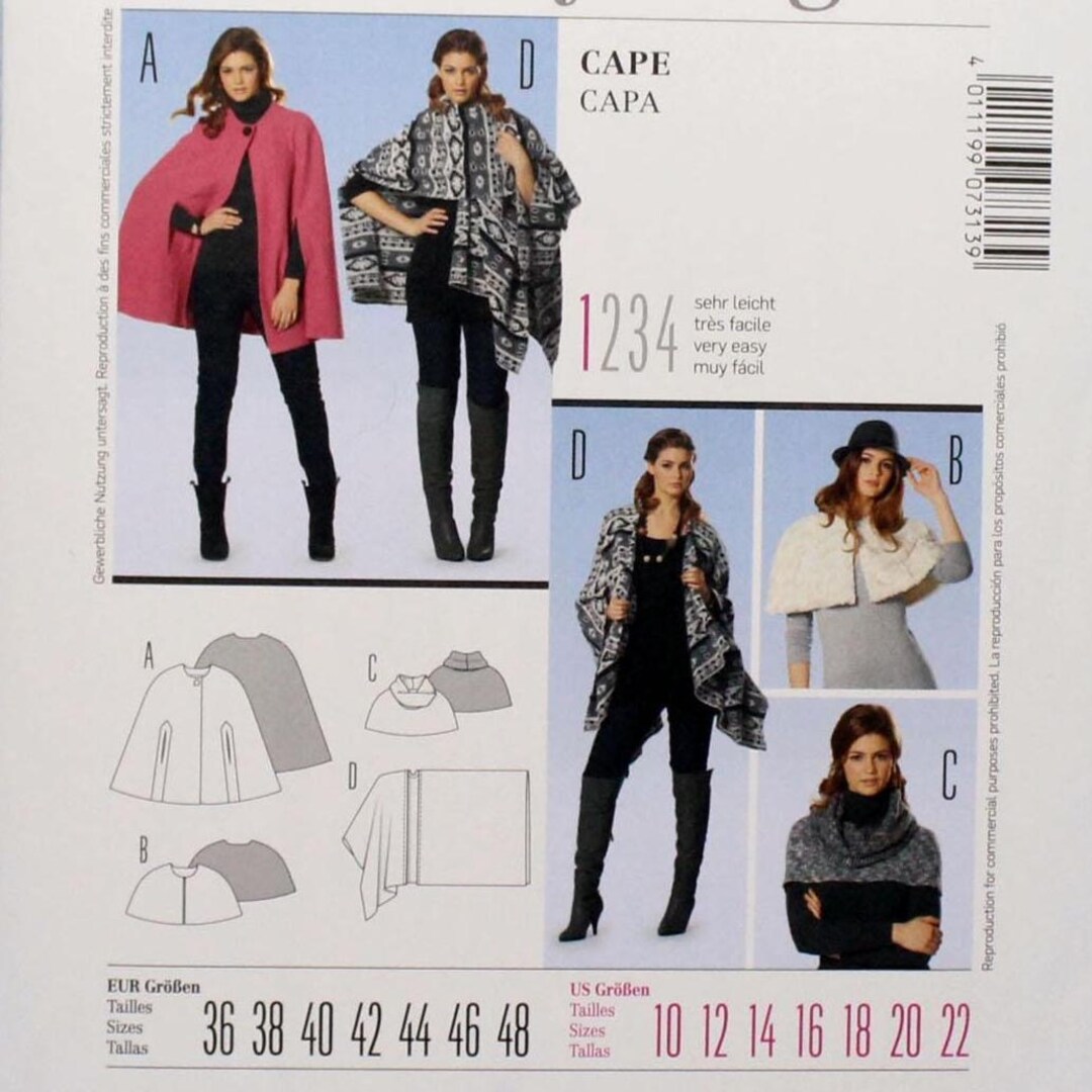Burda Sewing Pattern 7313, Misses' Cape and Wraps, Uncut/ff, Misses ...