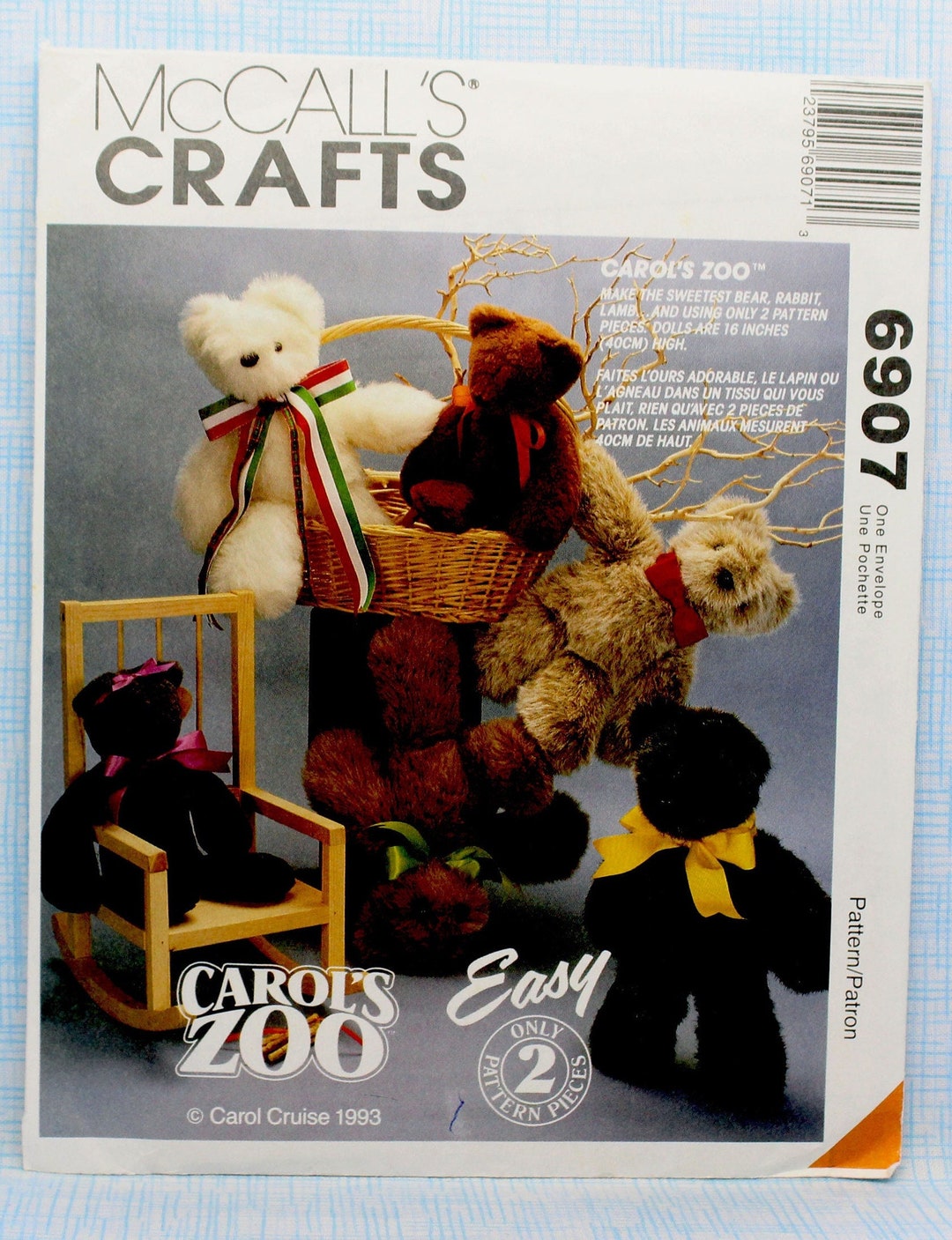 Mccall's Sewing Pattern 6907, Stuffed Bear, Lamb and Rabbit, 16 High ...