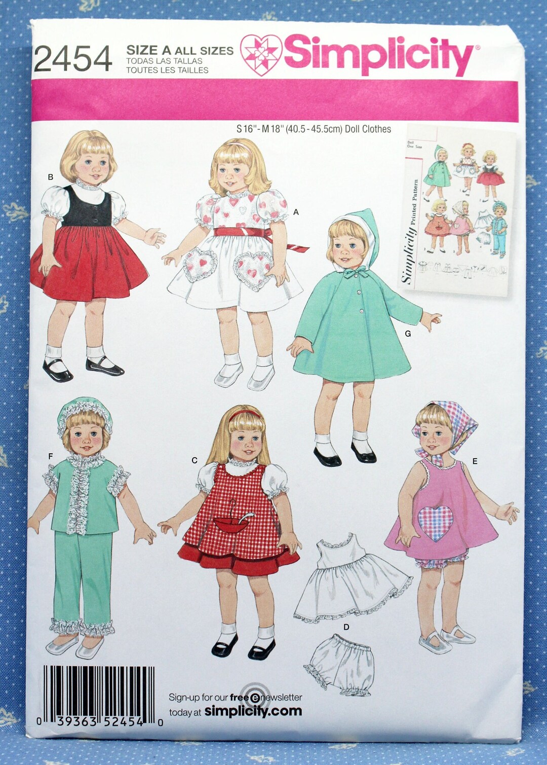 Simplicity Sewing Pattern 2454, Retro Doll Clothes Sewing Pattern for ...