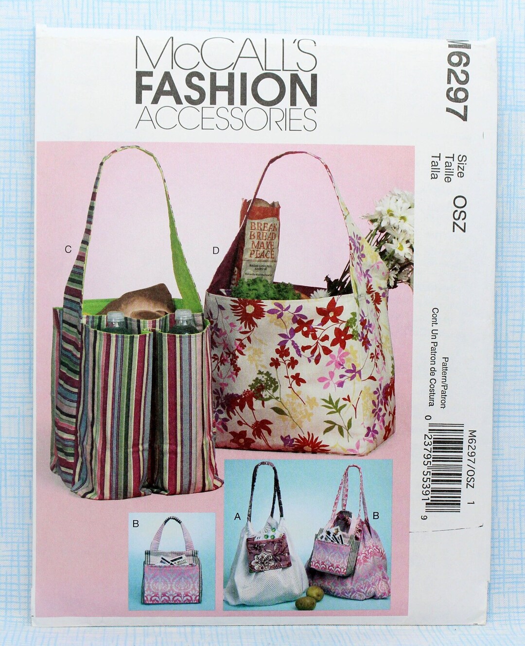 Mccall's Sewing Pattern 6297, Totes and Market Bag Pattern, Four Tote ...
