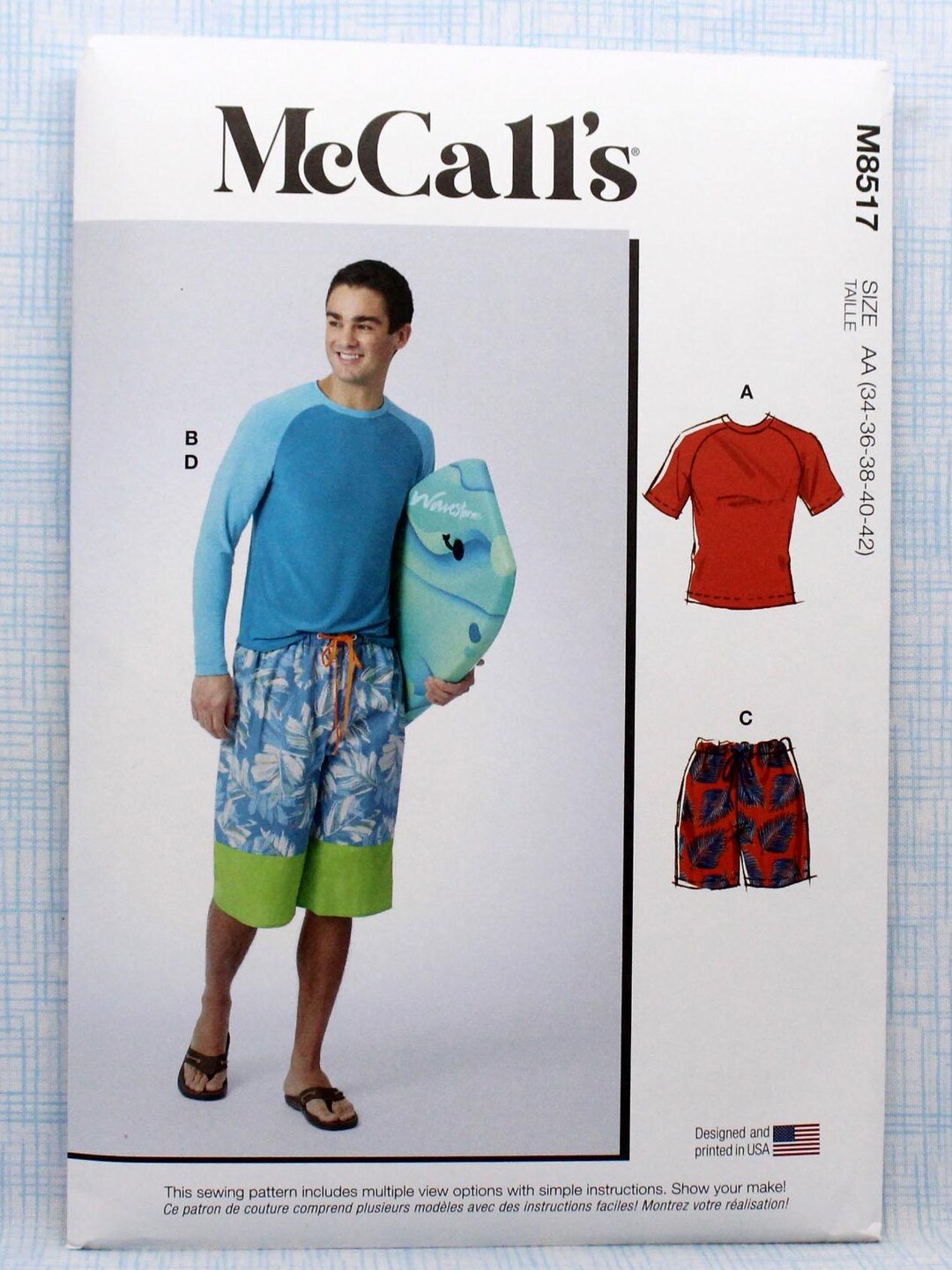 Mccall's Sewing Pattern 8517, Men's Rash Guards and Shorts, Uncut/ff ...