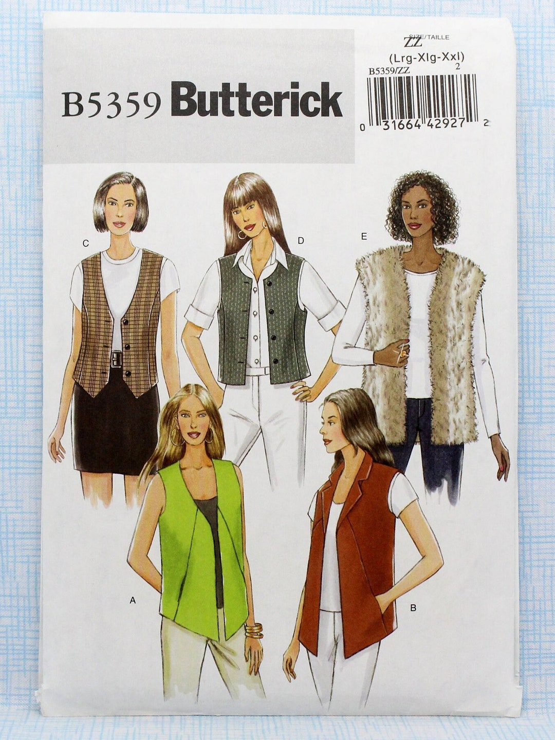 Butterick Sewing Pattern 5359, Misses' Easy Vest With Neckline and Hem ...