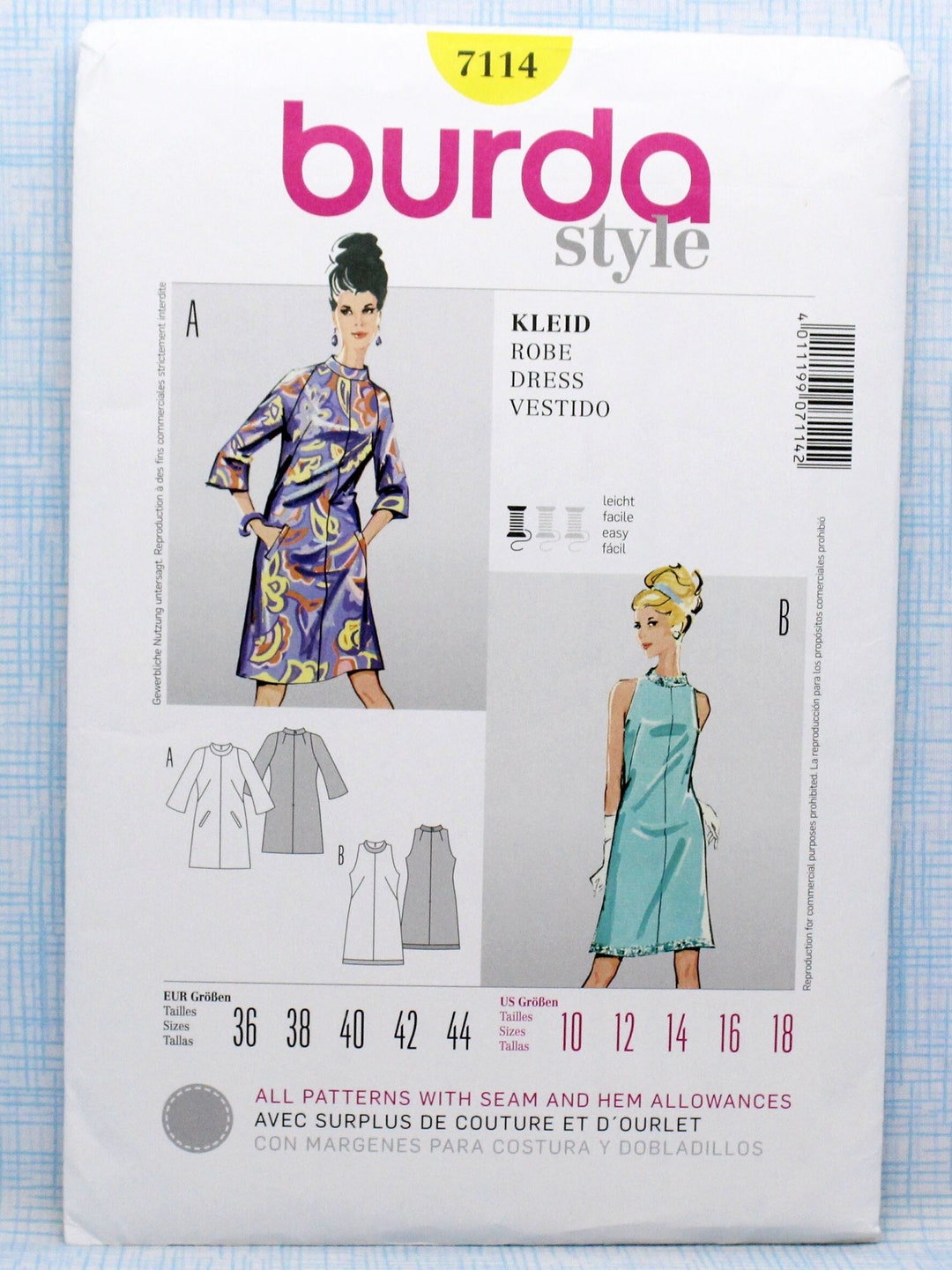 Burda Sewing Pattern 7114, Misses' Retro Shift Style Dress, Misses ...