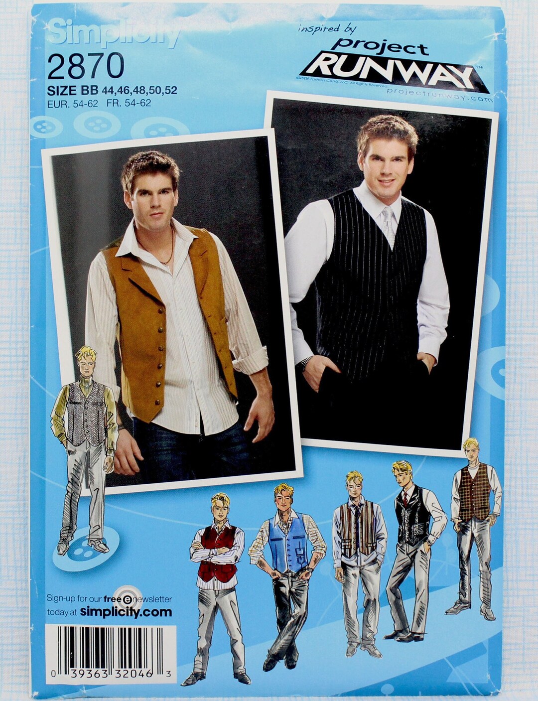 Simplicity Sewing Pattern 2870, Men's Lined Vest, Men's Size 44 46 48 ...