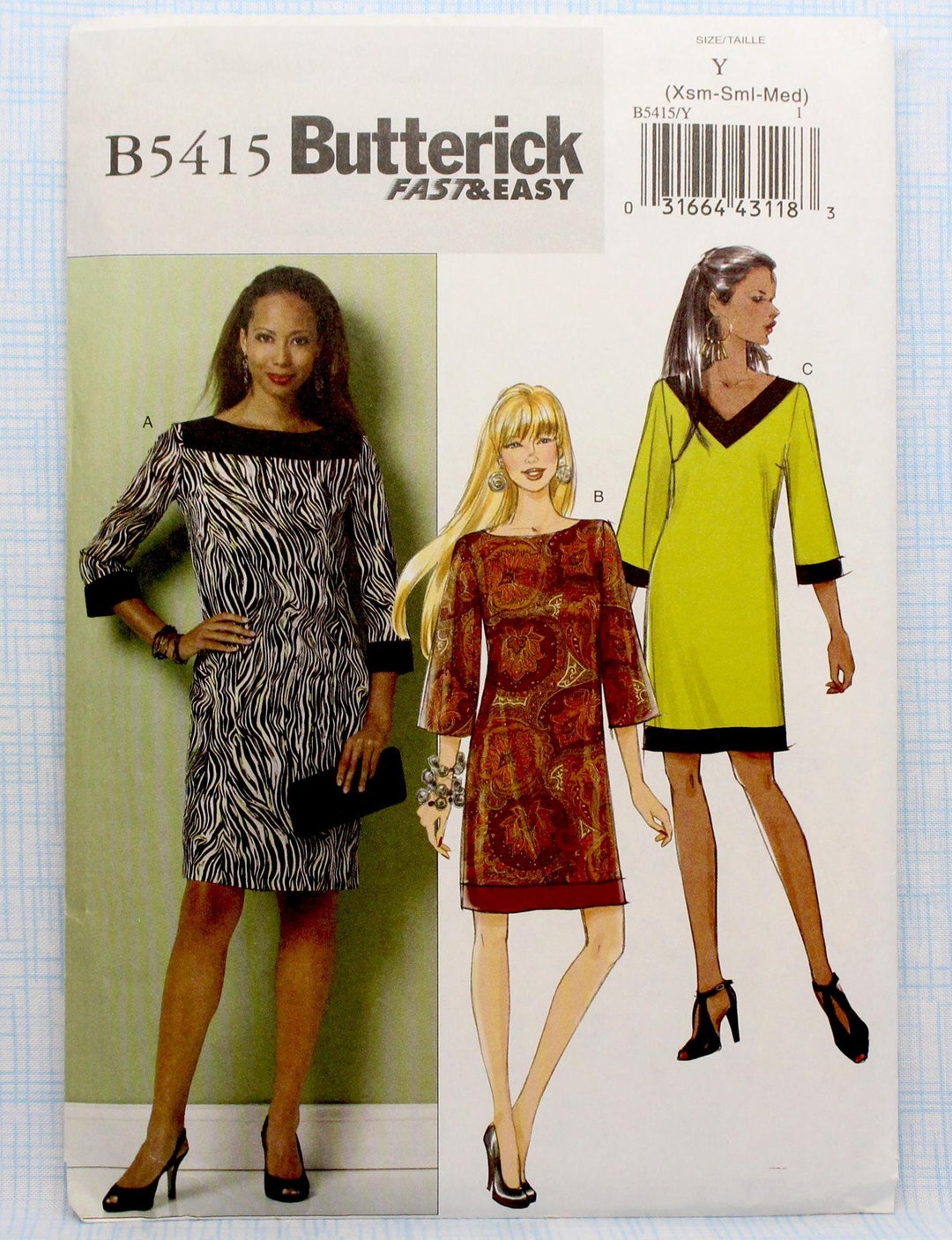 Butterick Sewing Pattern 5415, Misses' Close-fitting Dress With V ...