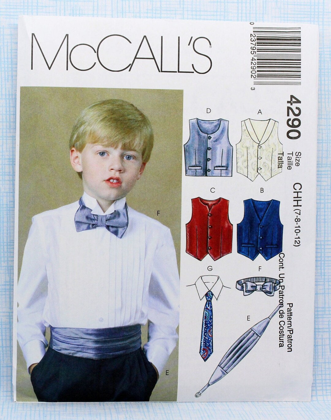 Mccall's Sewing Pattern 4290, Boys' Vest, Cummerbund, Bow Tie and Neck ...