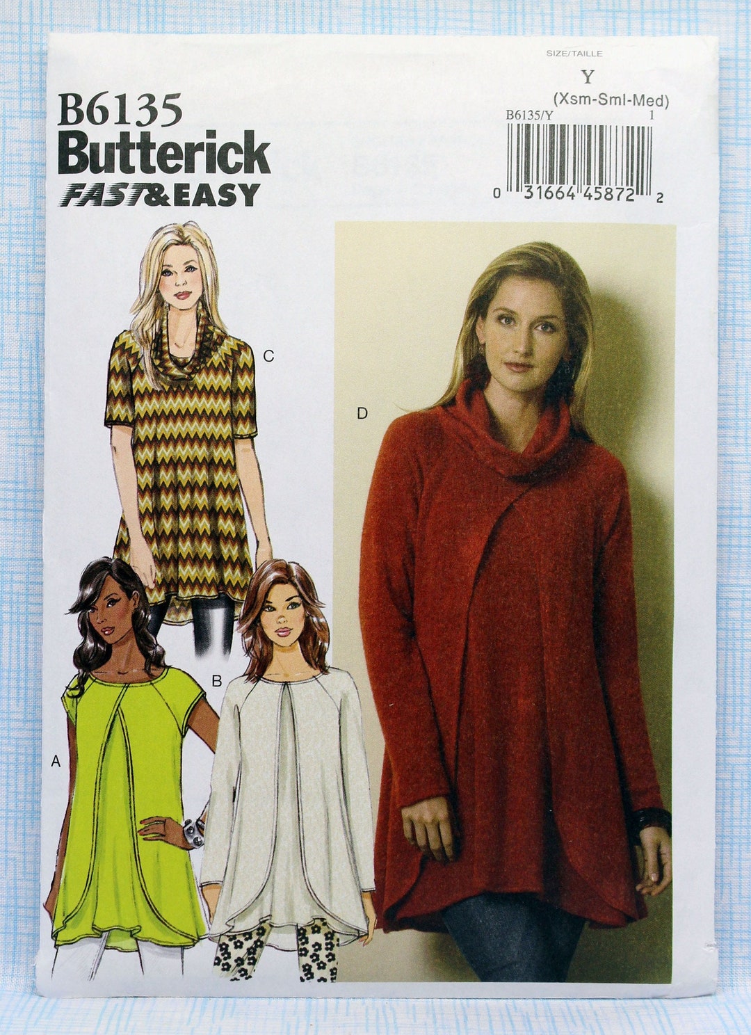 Butterick Sewing Pattern 6135, Misses' Pullover Tunic With Front ...