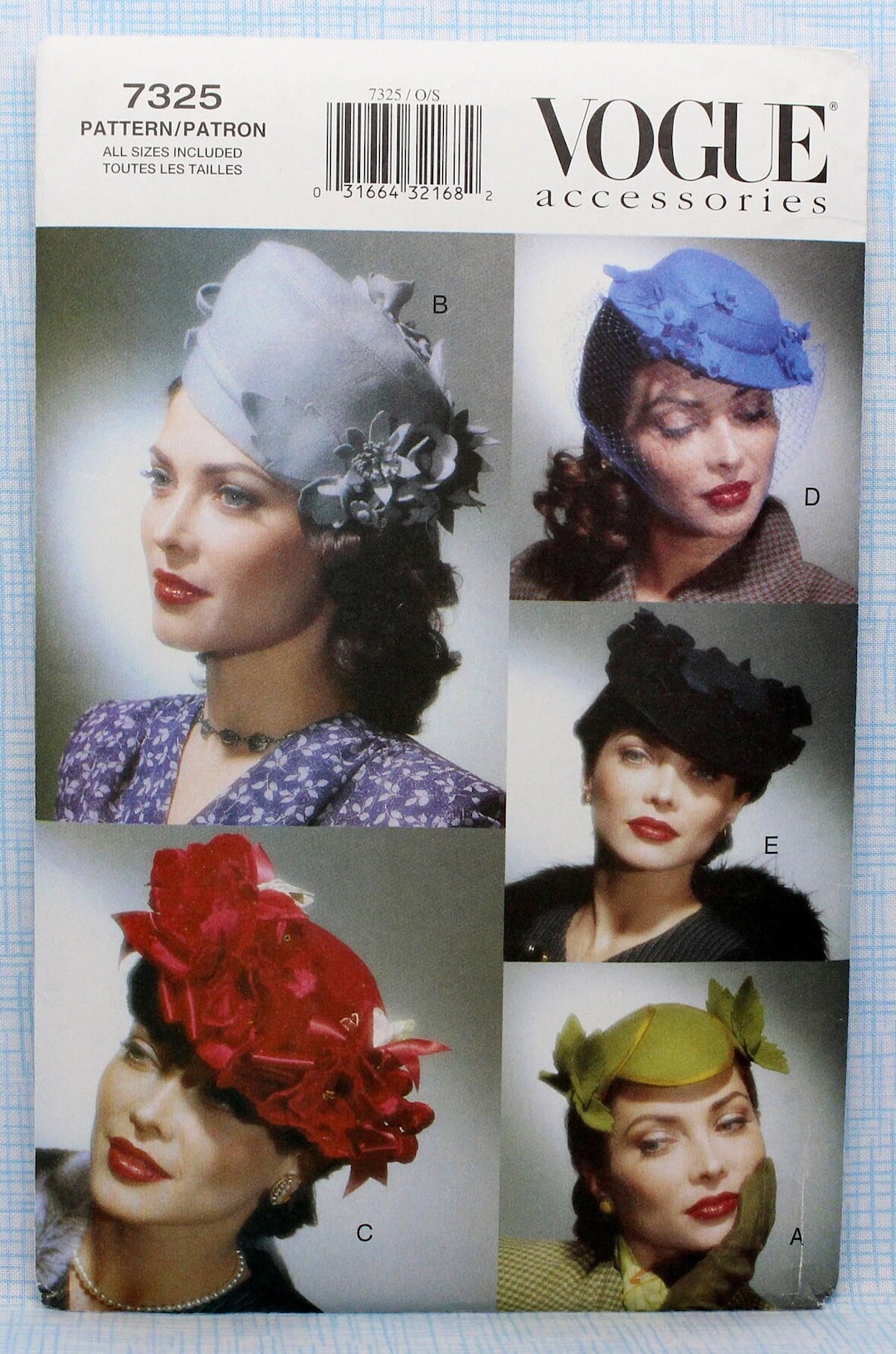 Vogue Sewing Pattern 7325, Misses' Vintage Style Hats, Uncut/ff, Vogue ...