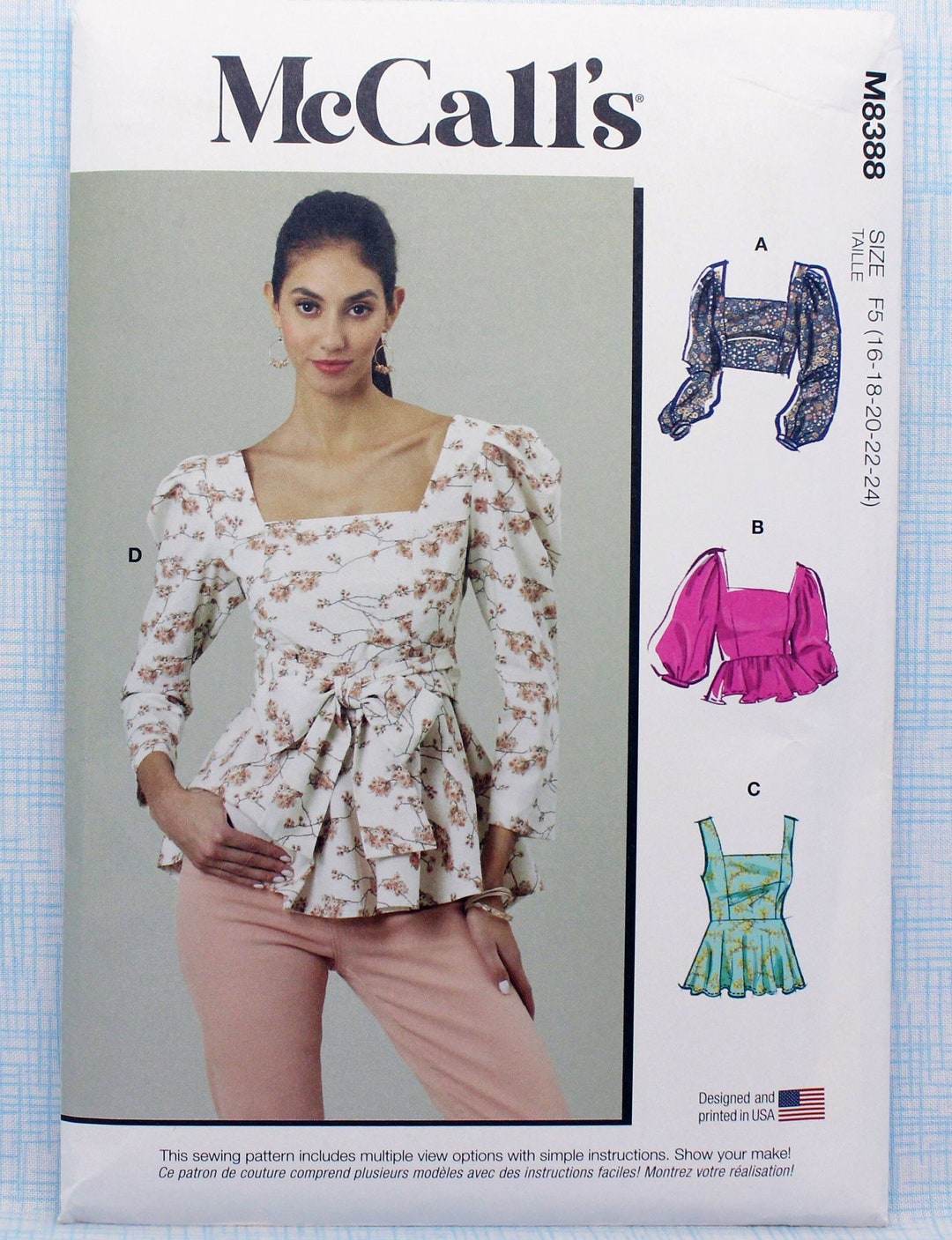 Mccall's Sewing Pattern 8388, Misses' Square Neckline Top, Misses' Size ...