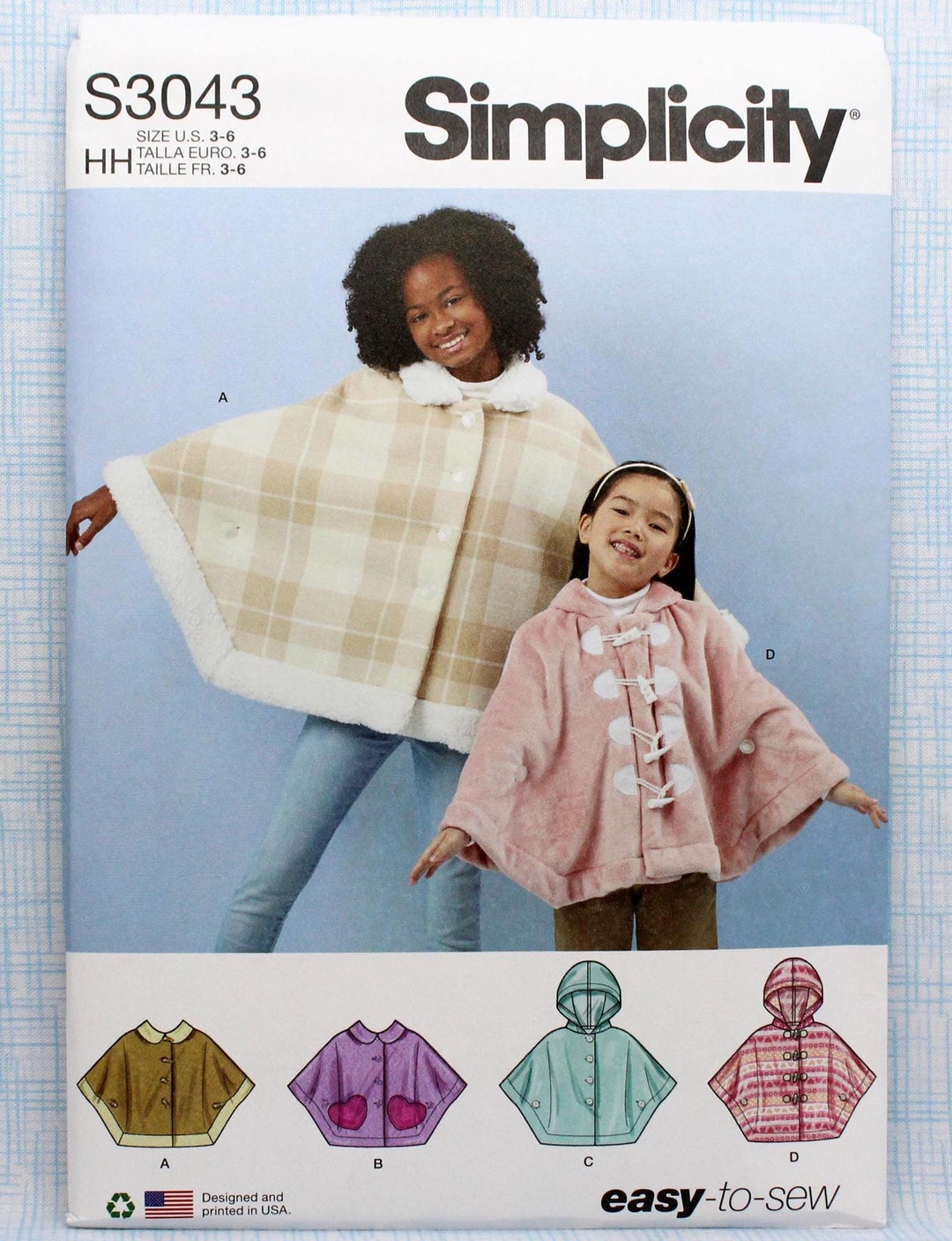 Simplicity Sewing Pattern 3043, Child's Unlined Ponchos, Uncut/ff ...