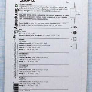 Simplicity Sewing Pattern 9942, Apron, Oven Mitt, Tortilla Warmer, Loaf ...