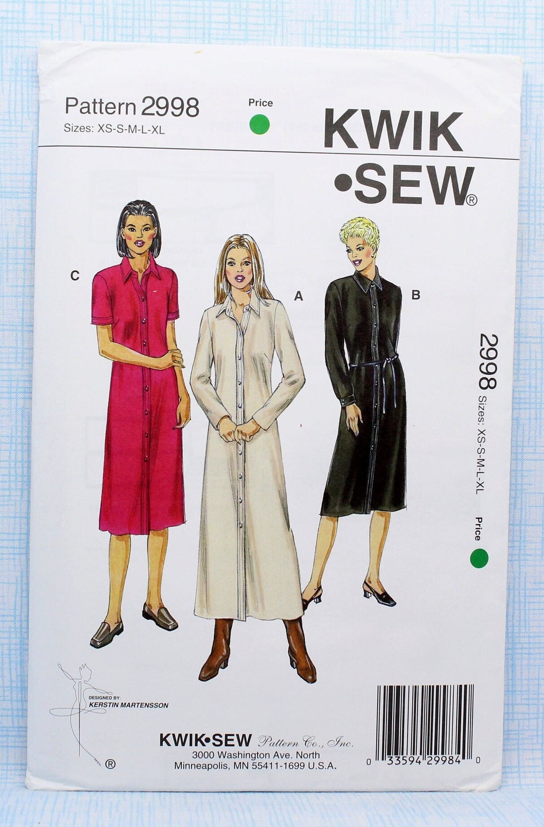 Kwik Sew 2998, Misses' Shirt Dresses Sewing Pattern, Uncut/ff, Misses ...