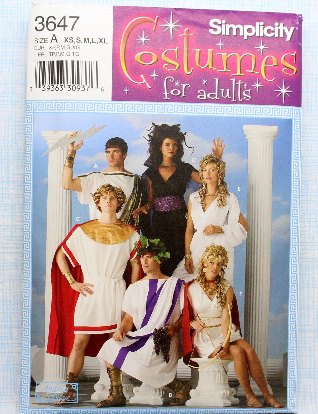 Simplicity Sewing Pattern 3647, Adult Grecian Costume, Toga and Tunic ...