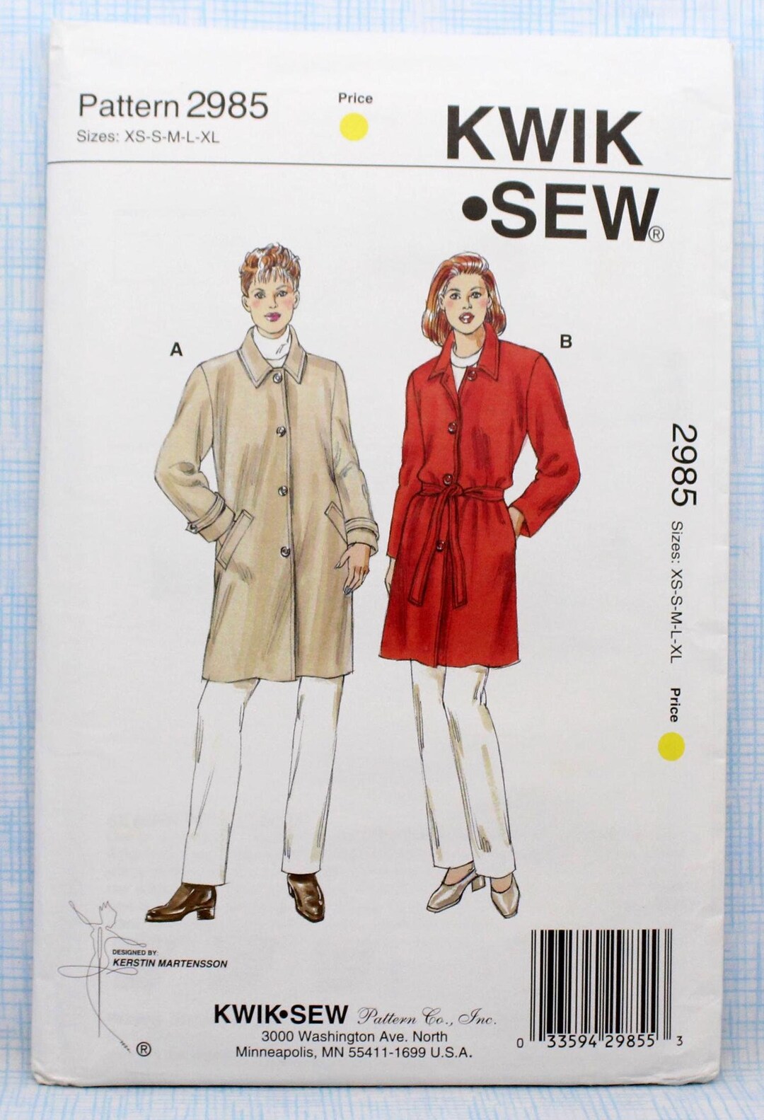 Kwik Sew 2985, Misses' Coat Sewing Pattern, Uncut/ff, Misses' Size XS S ...