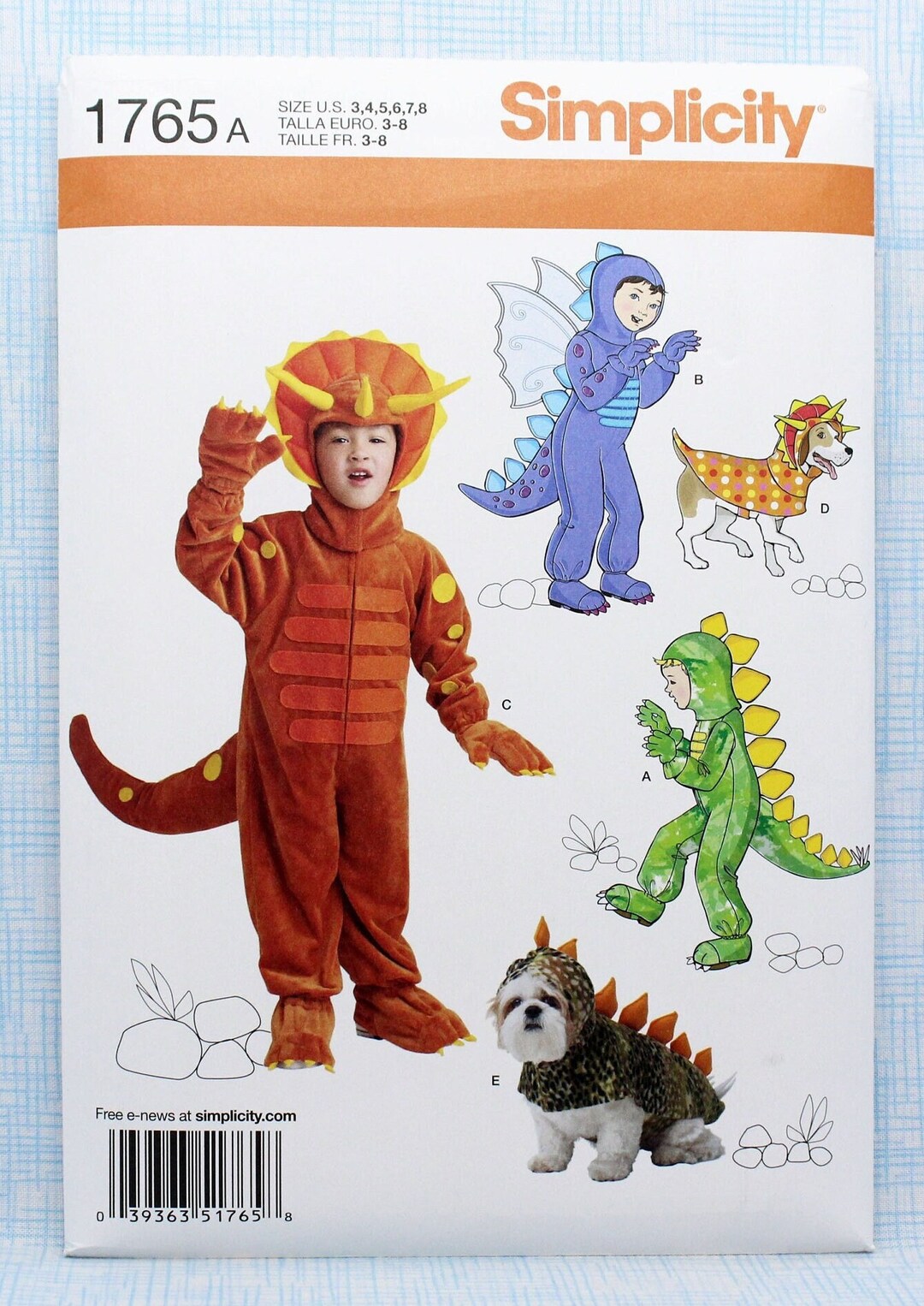 Simplicity Sewing Pattern 1765, Childs' Dinosaur Costume and Dog ...