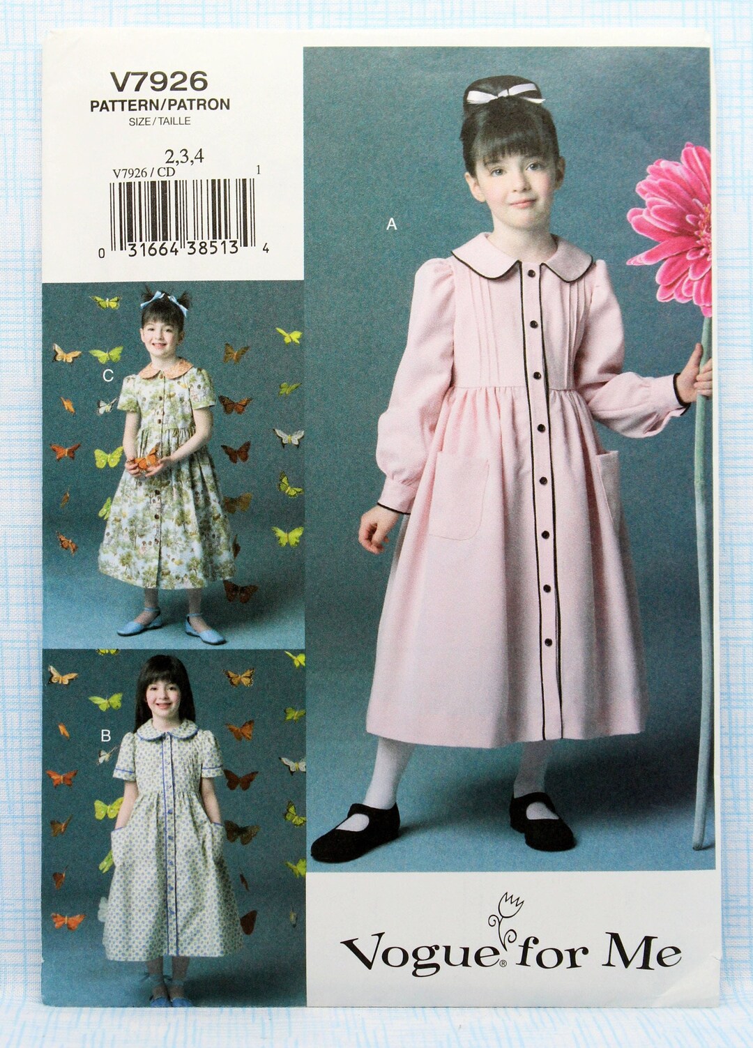 Vogue Sewing Pattern 7926, Children's Easy Front Button Dress, Child's ...