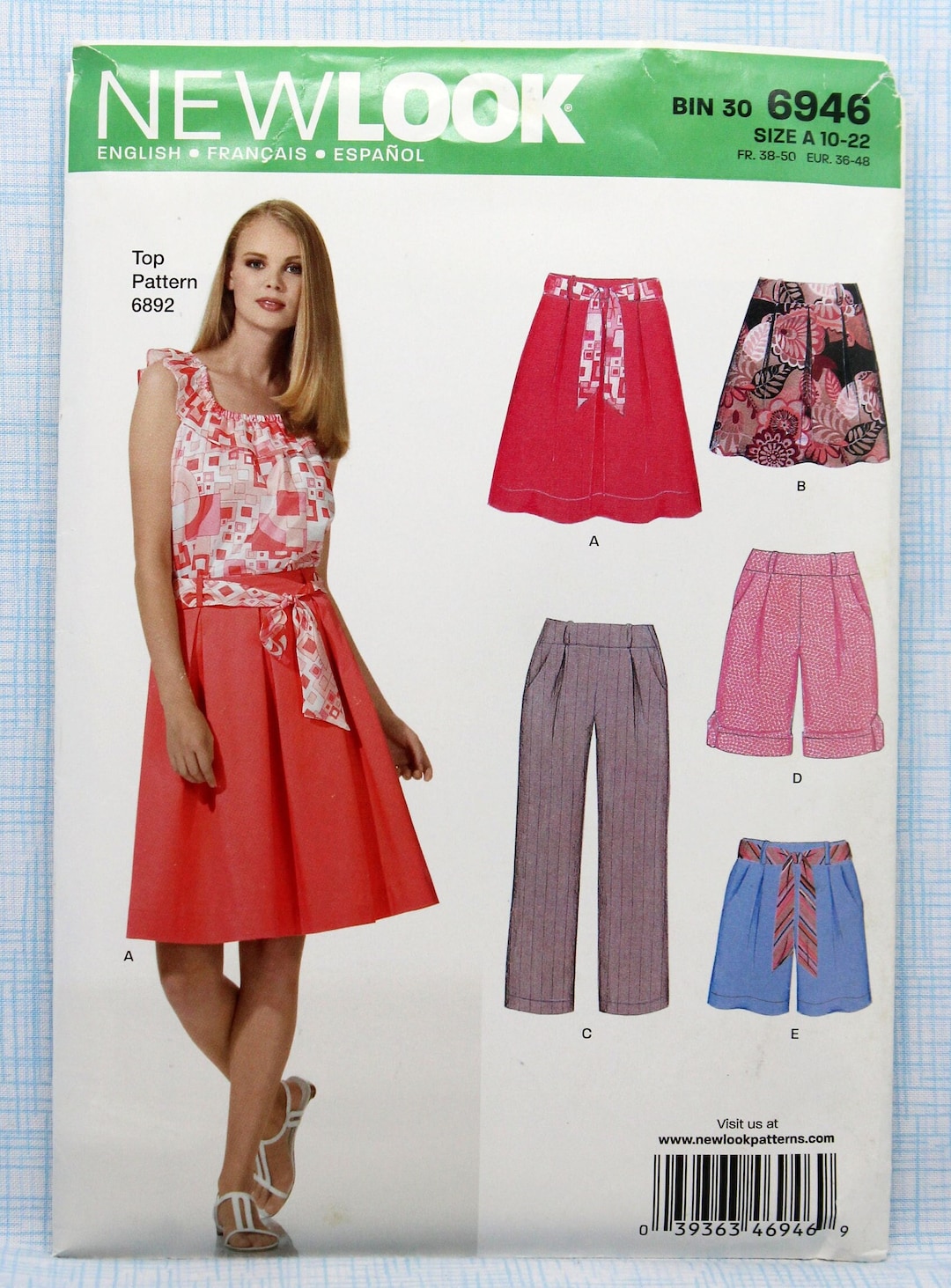 New Look Sewing Pattern 6946, Misses' Pleated Skirt, Shorts and Pants ...