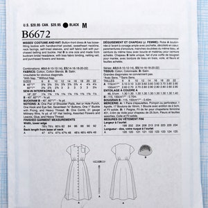 Butterick Sewing Pattern 6672, Misses' Retro Button Front Dress, Uncut ...