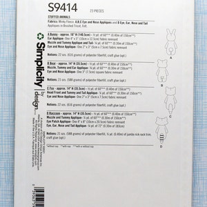 Simplicity Sewing Pattern 9414, Plush Animals Sewing Pattern, Stuffed ...