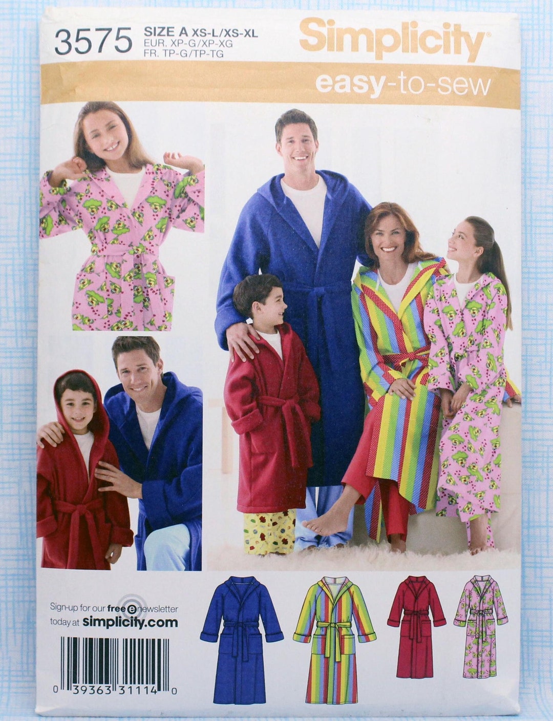 Simplicity Sewing Pattern 3575, Childs/teens'/adults' Wrap Robes With Hood Pattern, Child Size ...