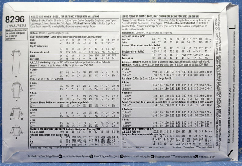 Simplicity Sewing Pattern 8296 Women's Off-shoulder - Etsy